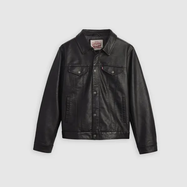 Levi'S Faux Leather Trucker Jacket - Black W Chambray Lining - 35